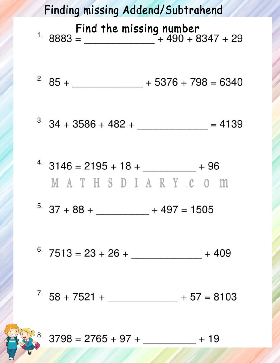 Addends and subtrahends Math Worksheets