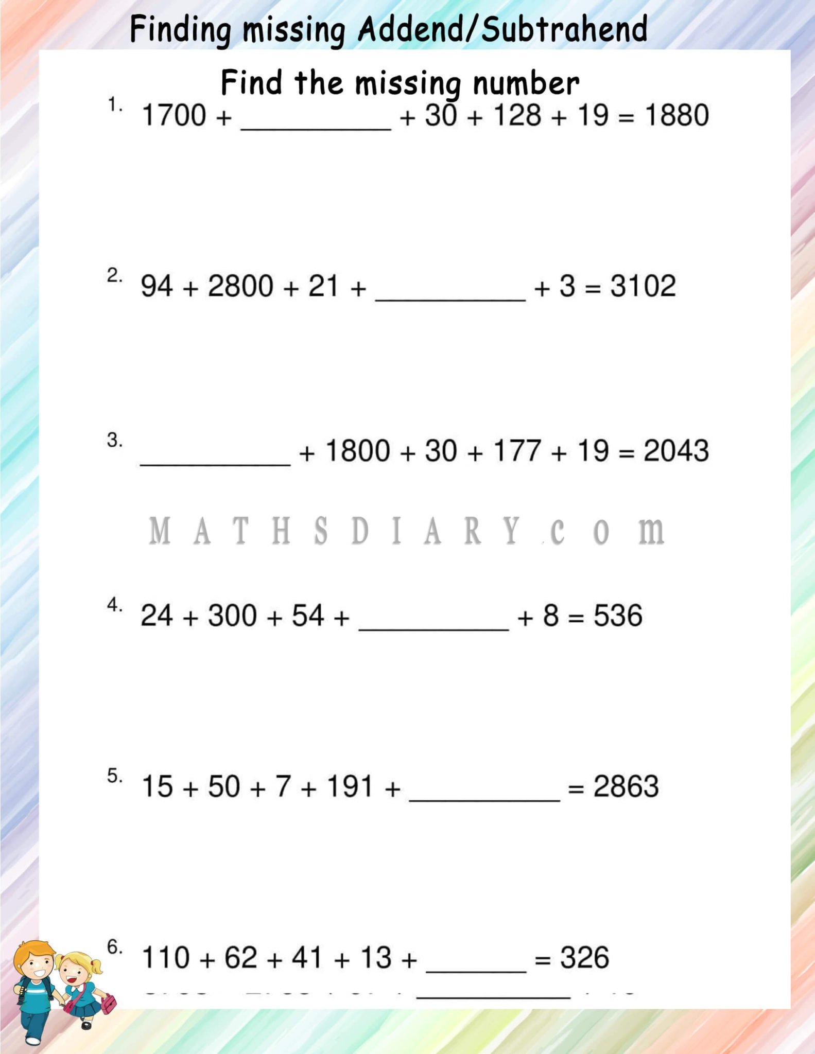Addends and subtrahends Math Worksheets