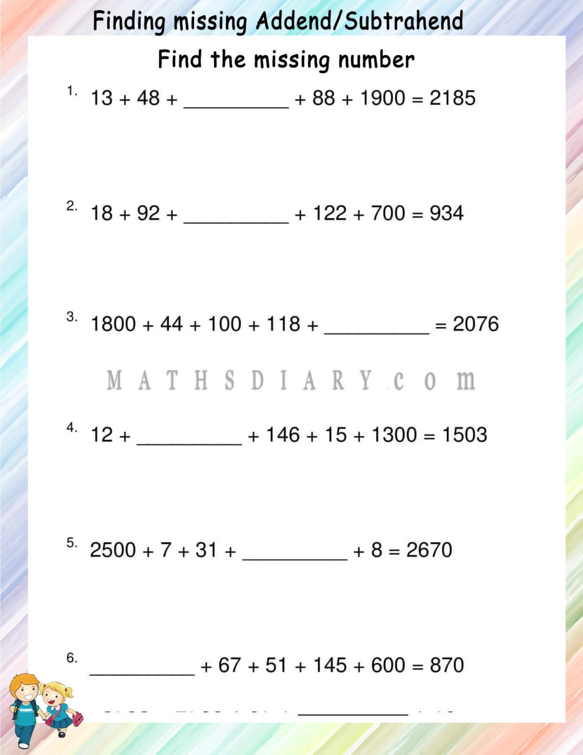 Addends and subtrahends Math Worksheets
