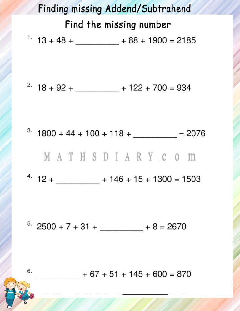 Addends and subtrahends Math Worksheets