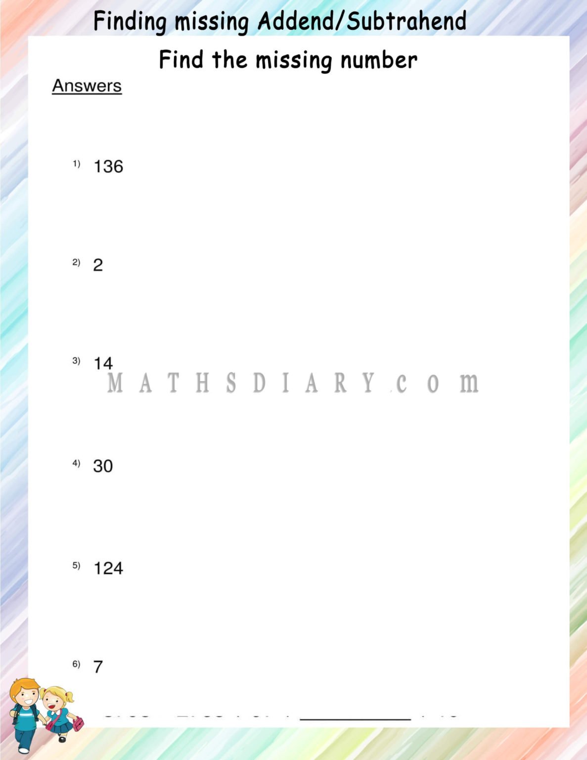 Addends and subtrahends Math Worksheets