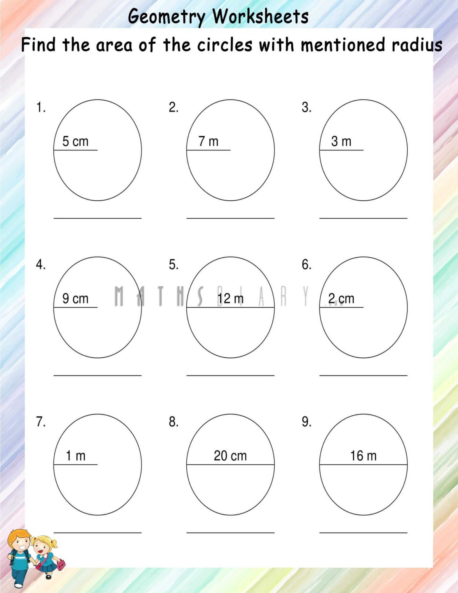 Area of Circles Worksheets - Math Worksheets - MathsDiary.com