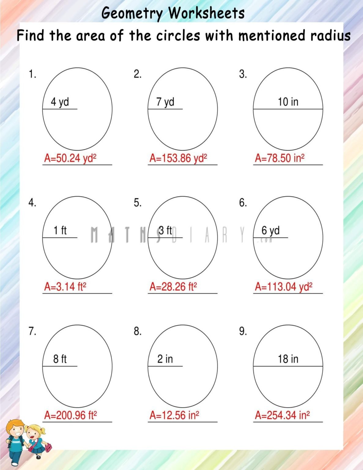 Area of Circles Worksheets - Math Worksheets - MathsDiary.com