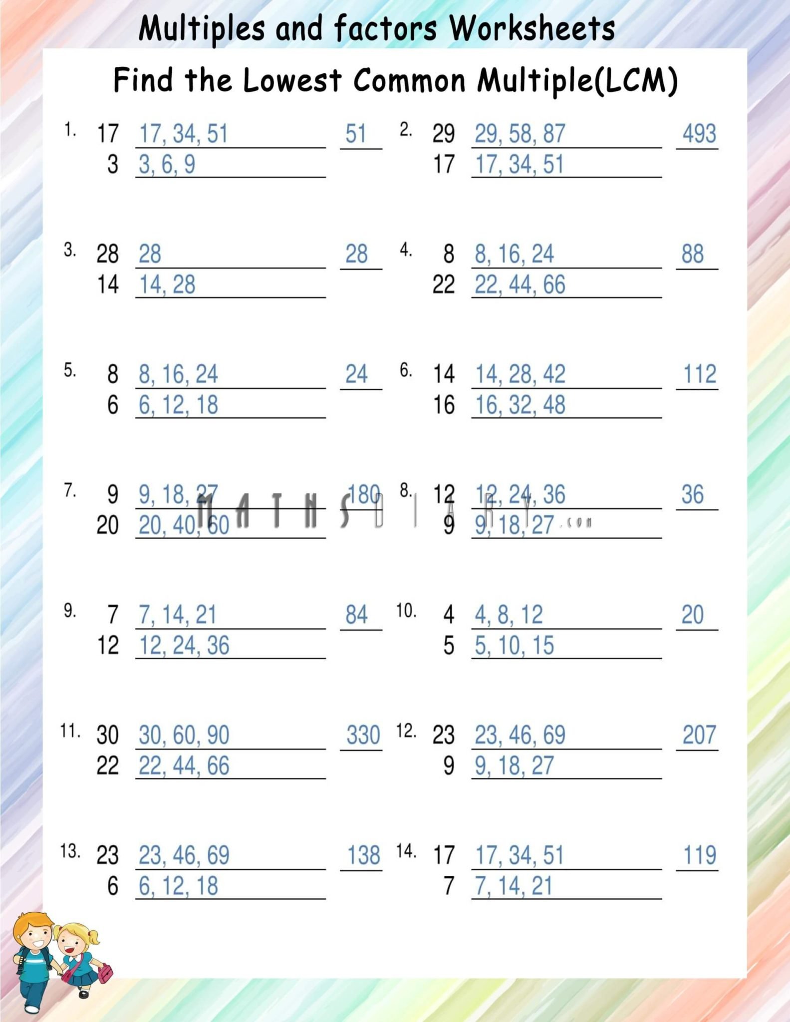 Finding Lowest Common Multiples Worksheets - Math Worksheets ...