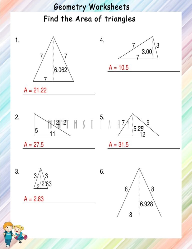 Find the area of triangles worksheets - Math Worksheets - MathsDiary.com