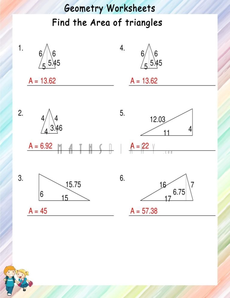 Find the area of triangles worksheets - Math Worksheets - MathsDiary.com