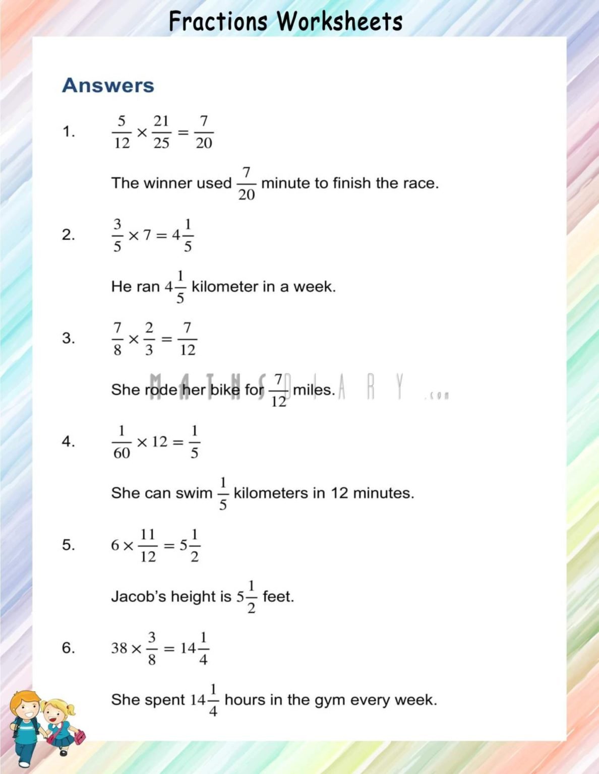 Multiplication of fractions in word problems - Math Worksheets ...