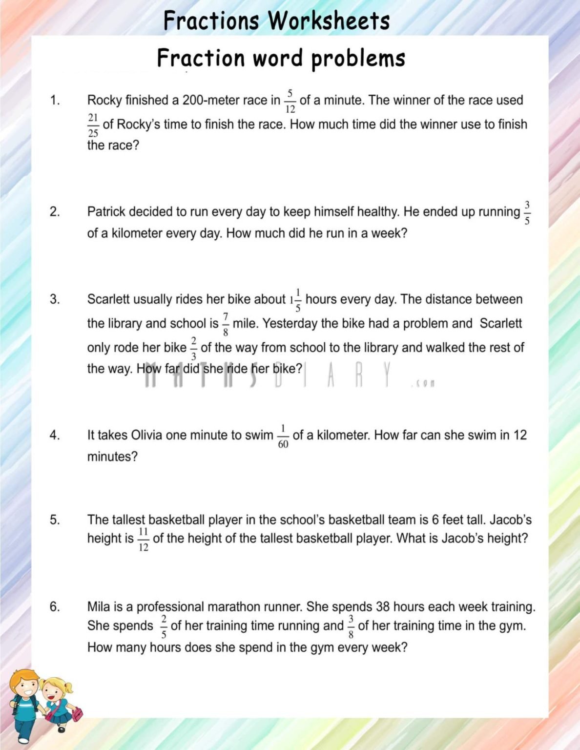 Multiplication of fractions in word problems - Math Worksheets ...