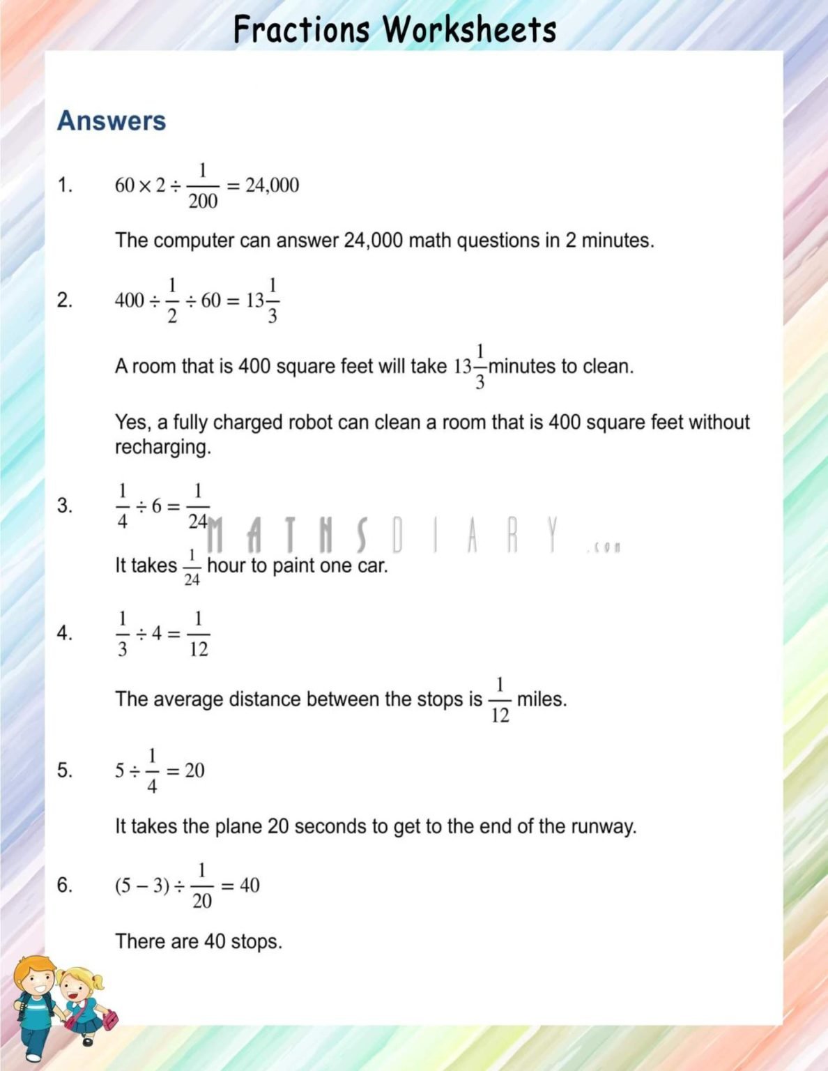 Unit fraction word problems - Math Worksheets - MathsDiary.com