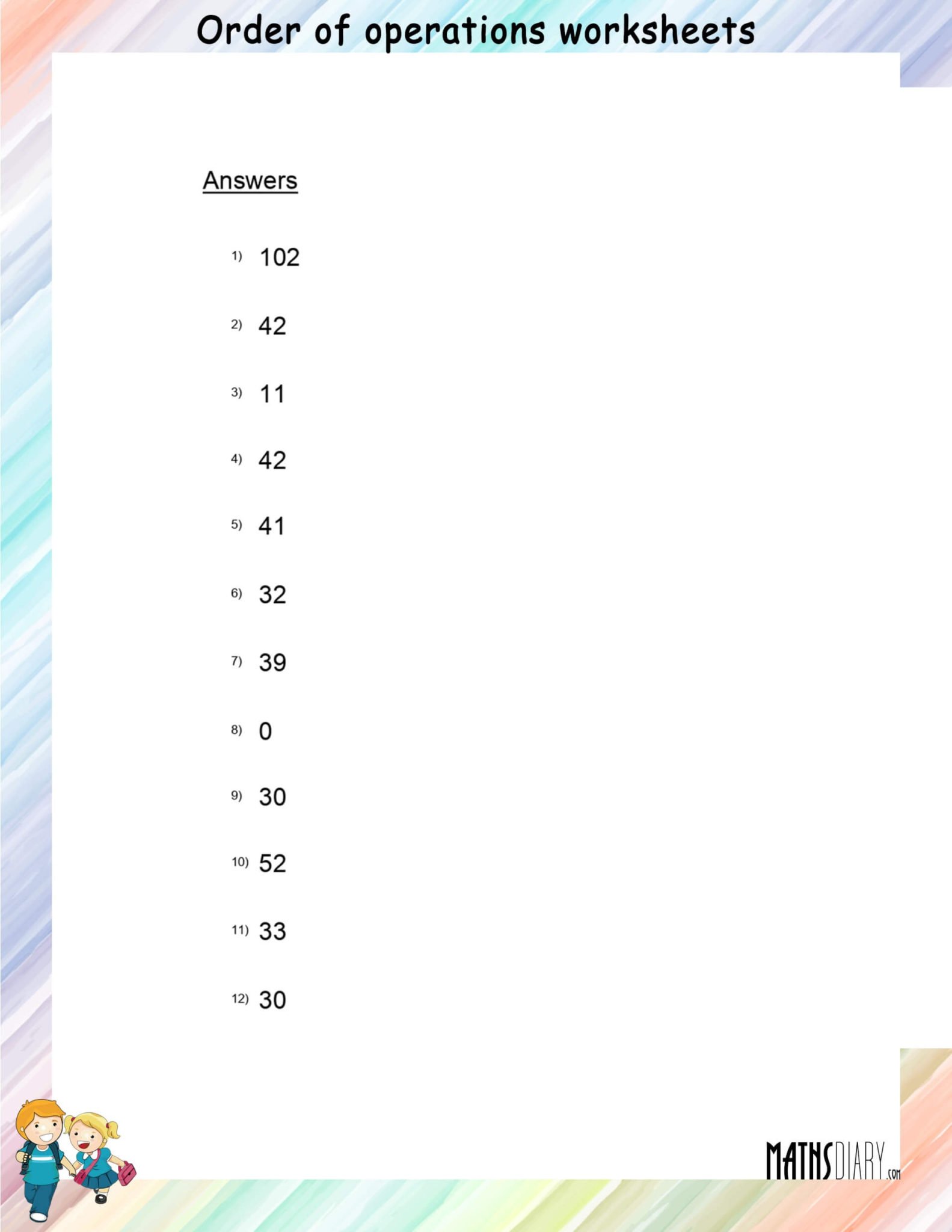Fundamental operations – Order of operations Worksheets - Math ...