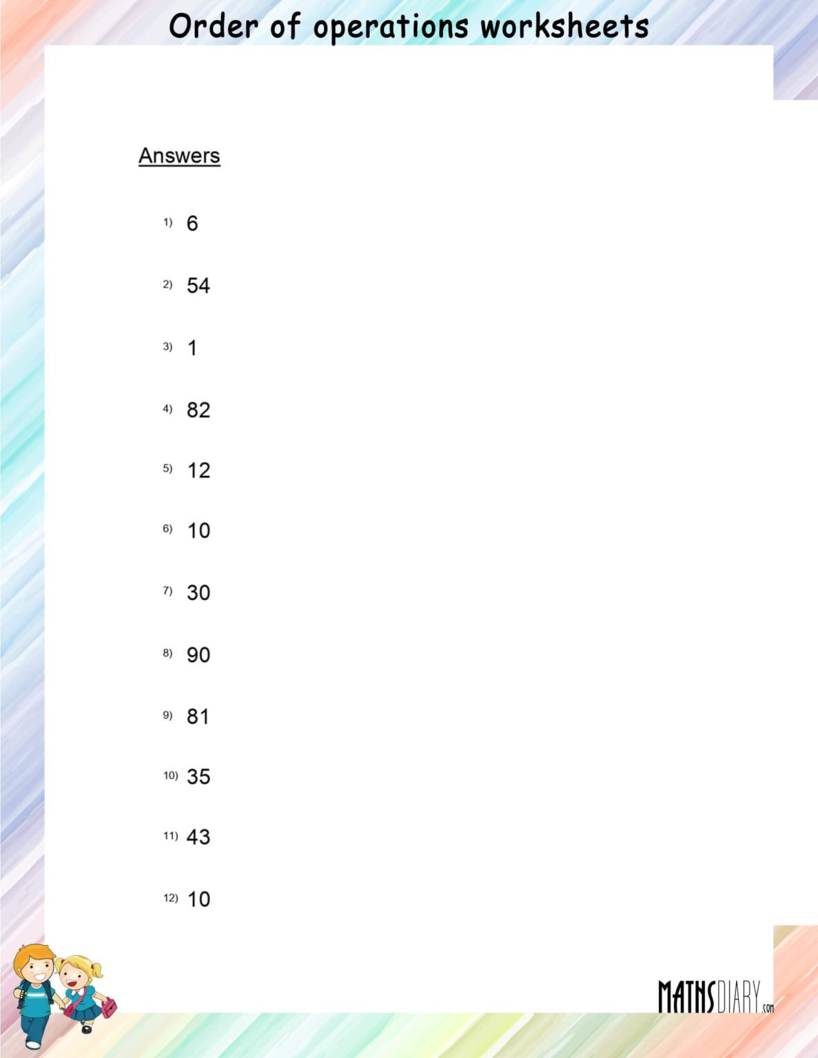 Fundamental operations – Order of operations Worksheets - Math ...