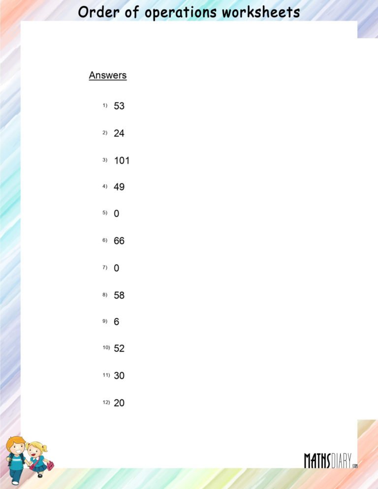 Fundamental operations – Order of operations Worksheets - Math ...
