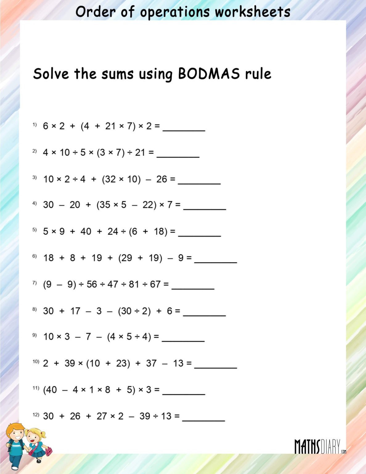 Order of Operations Math Worksheets
