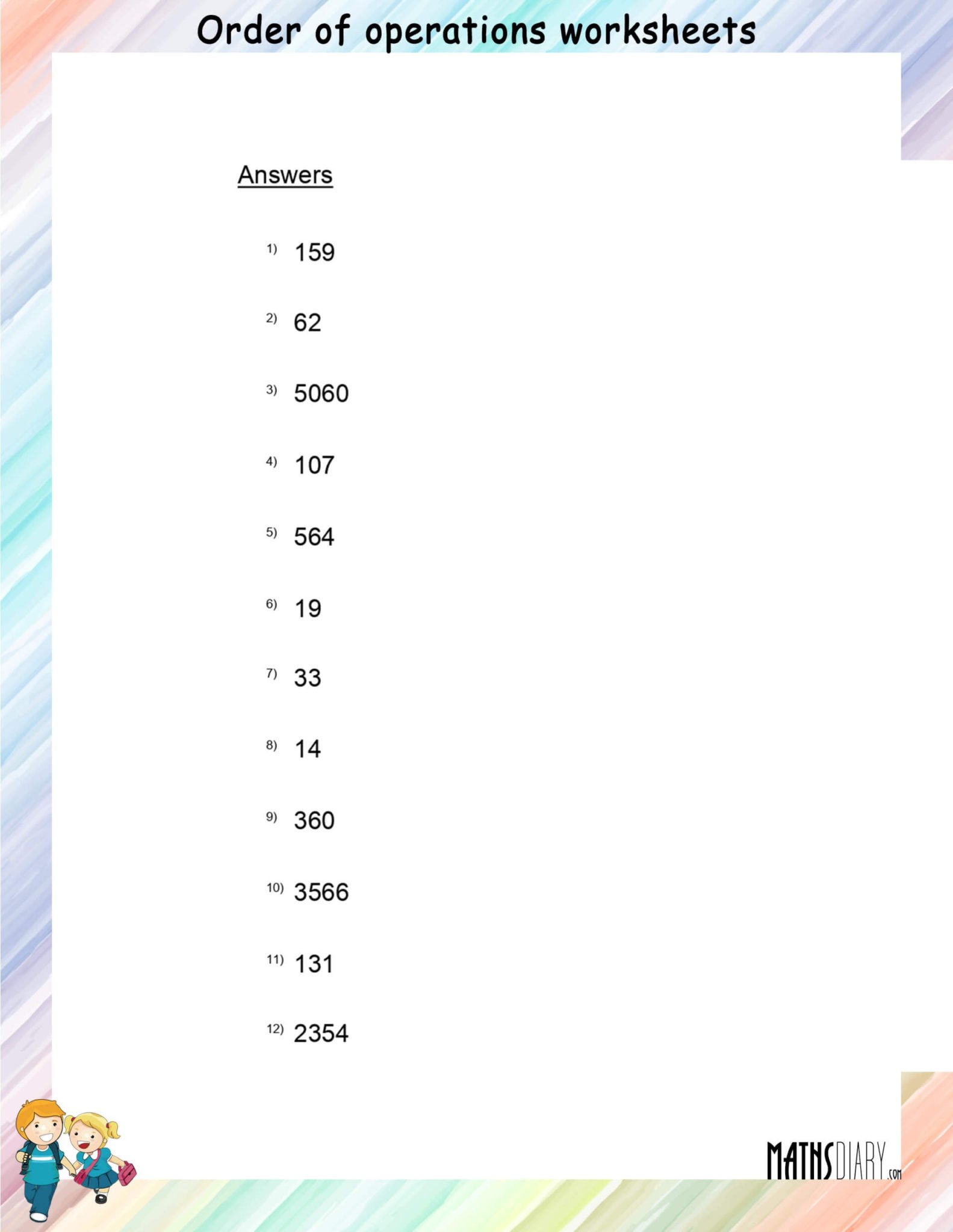 Order of Operations Math Worksheets