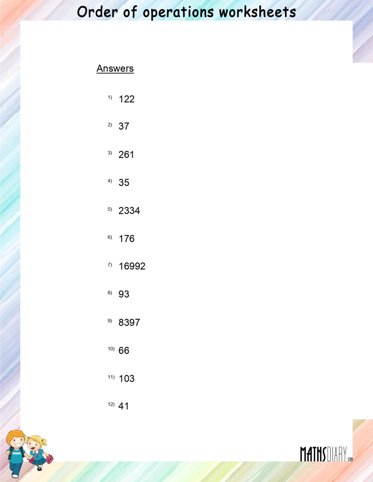 Order of Operations Math Worksheets
