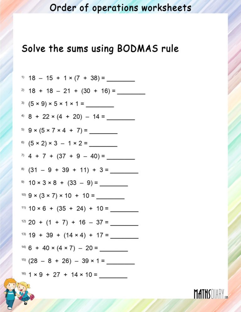 Order of Operations Math Worksheets