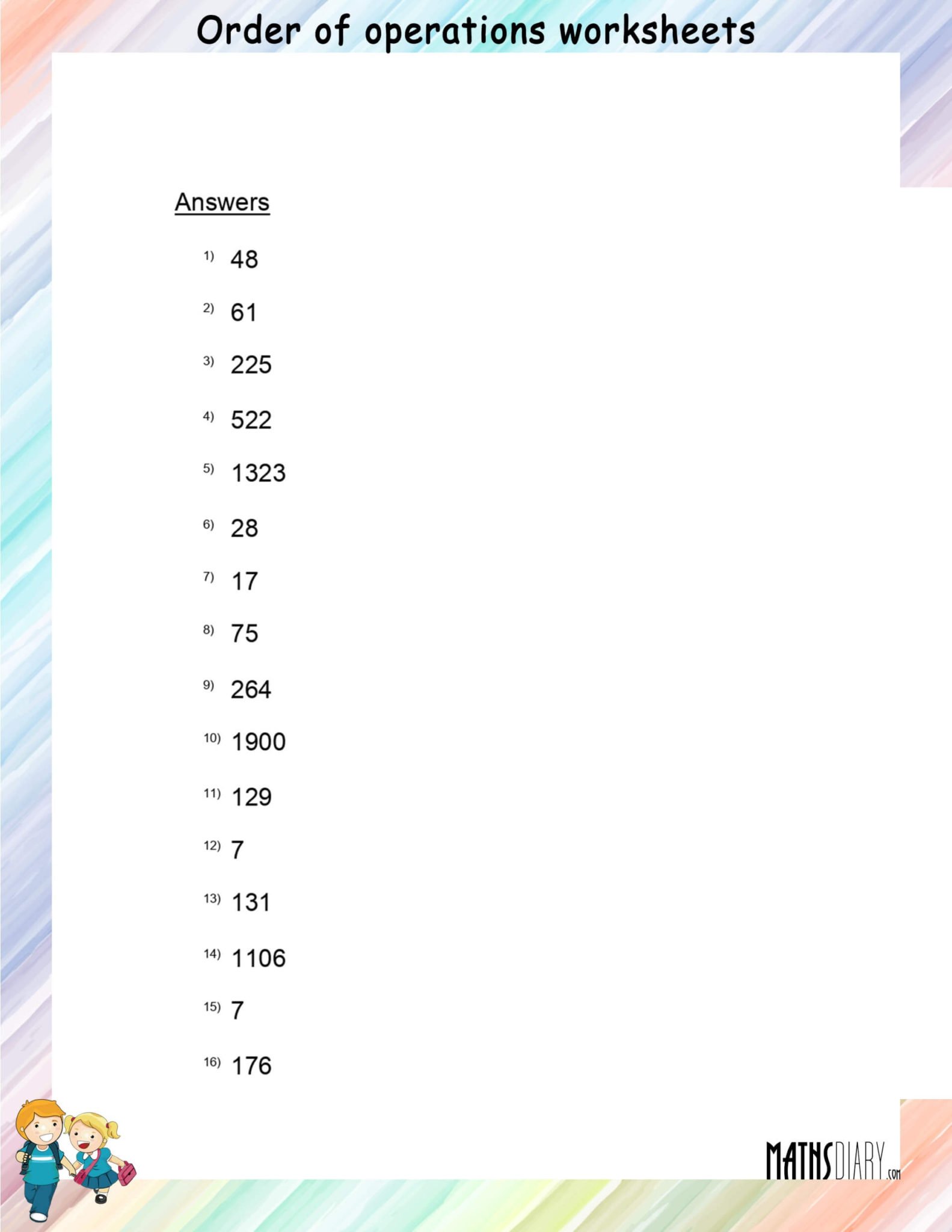 Order of Fundamental Operations – Grade 4 Math Worksheets