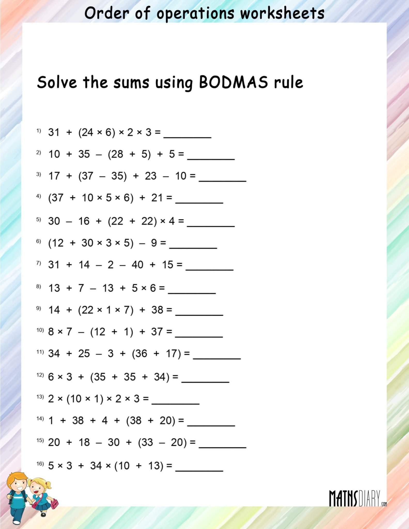 Order of Operations Math Worksheets