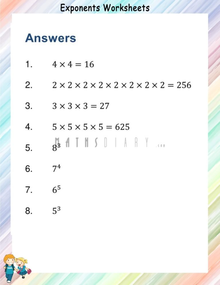 Introduction to exponents - Math Worksheets - MathsDiary.com