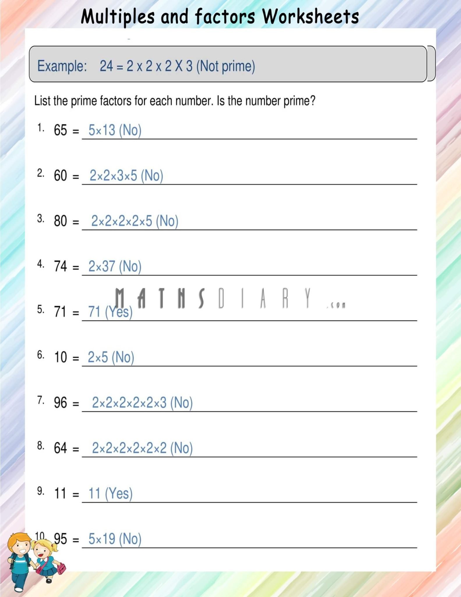 Finding Prime Factors Worksheets - Math Worksheets - MathsDiary.com