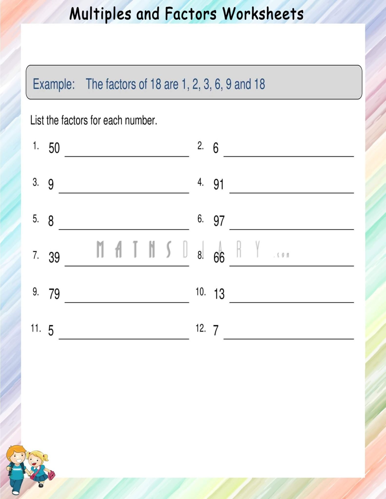 Factoring Numbers Worksheets - Math Worksheets - Mathsdiary.com