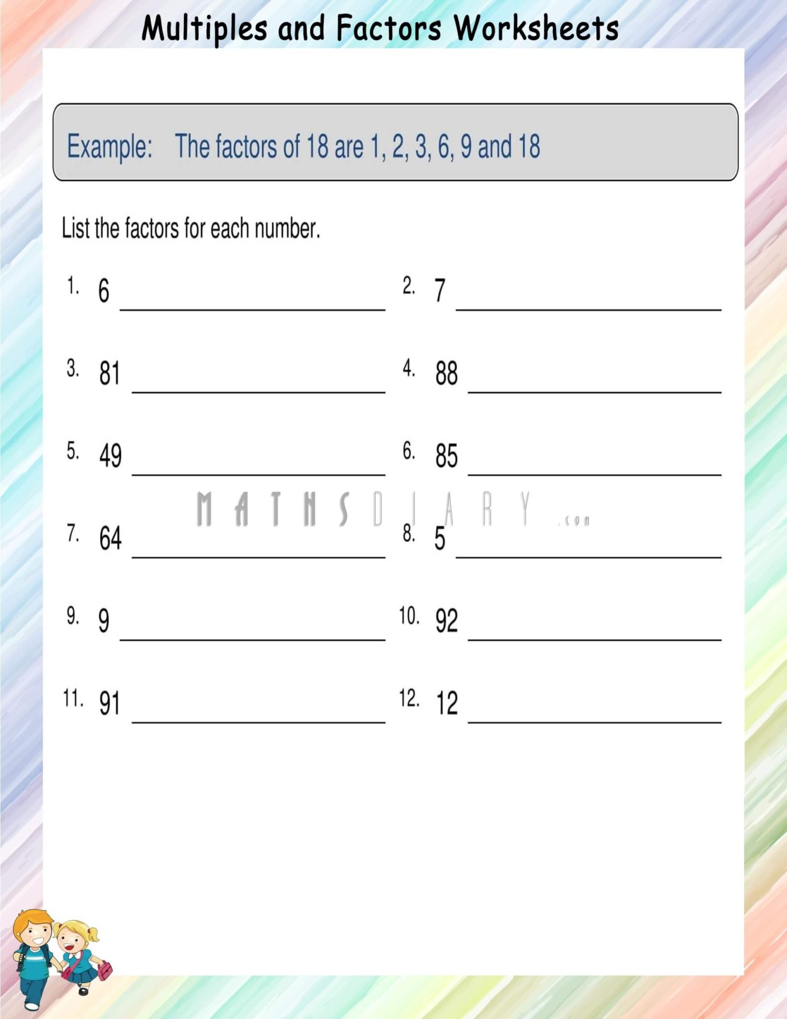 Factoring Numbers Worksheets - Math Worksheets - MathsDiary.com