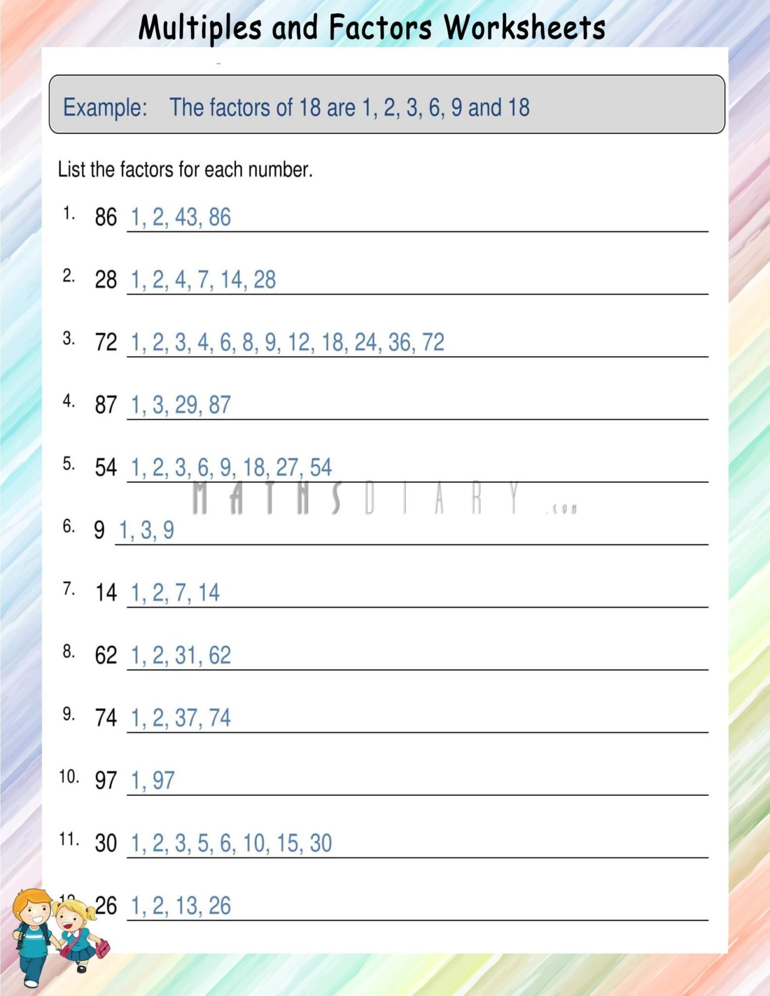 Factoring Numbers Worksheets - Math Worksheets - MathsDiary.com