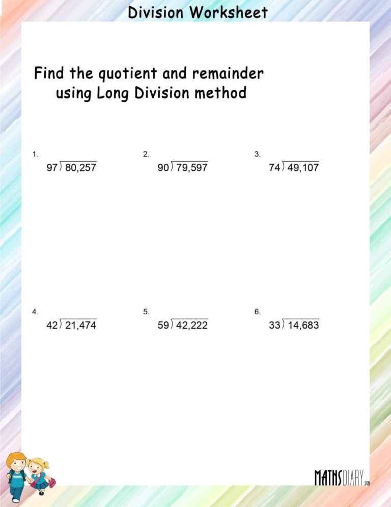 Long Division method by 2 digit number worksheets - Math Worksheets ...
