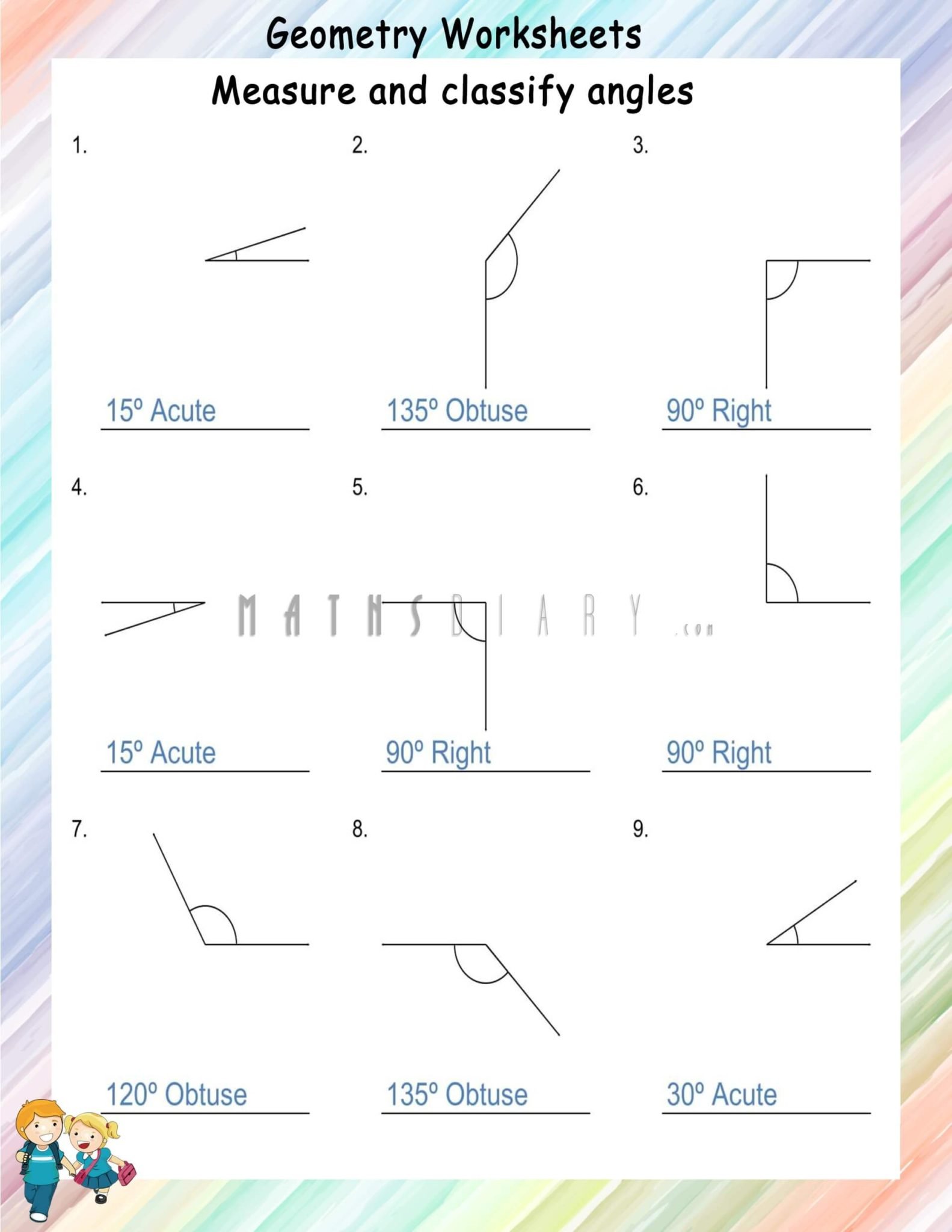 Measurement of angles worksheets - Math Worksheets - MathsDiary.com