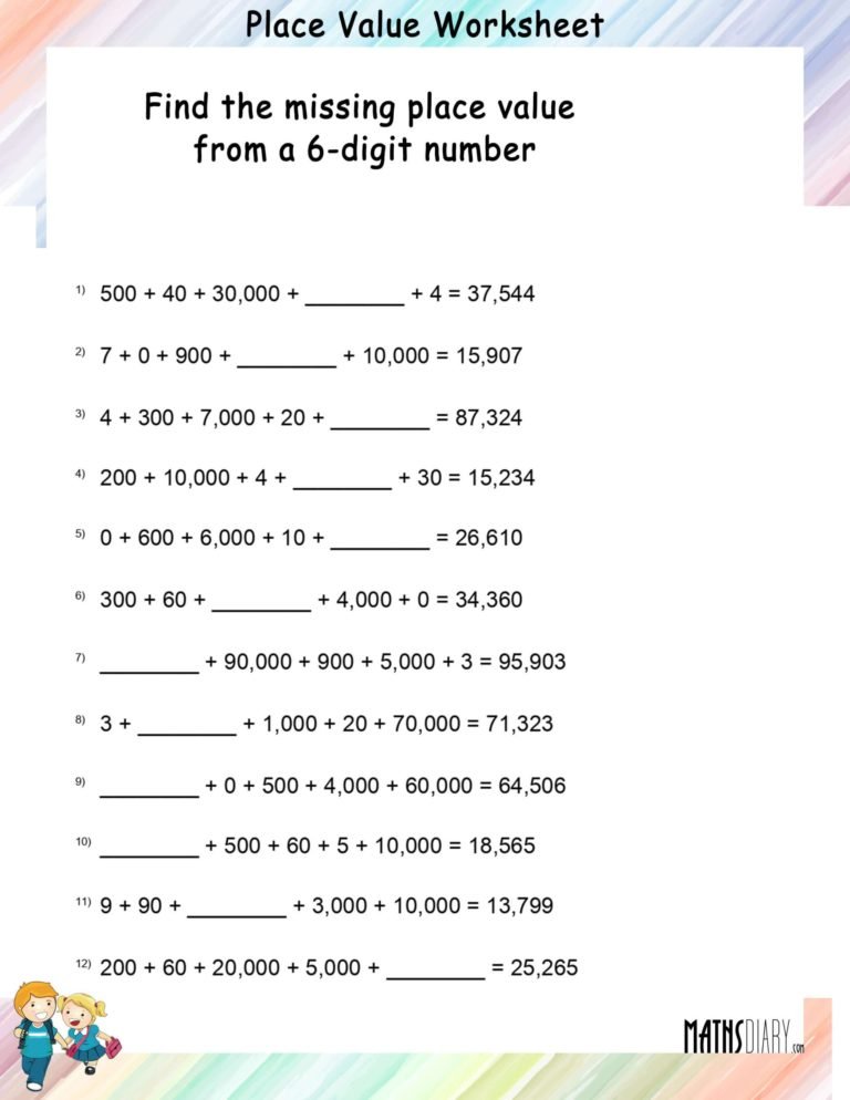 Missing Place Value from a 6-digit number - Math Worksheets ...