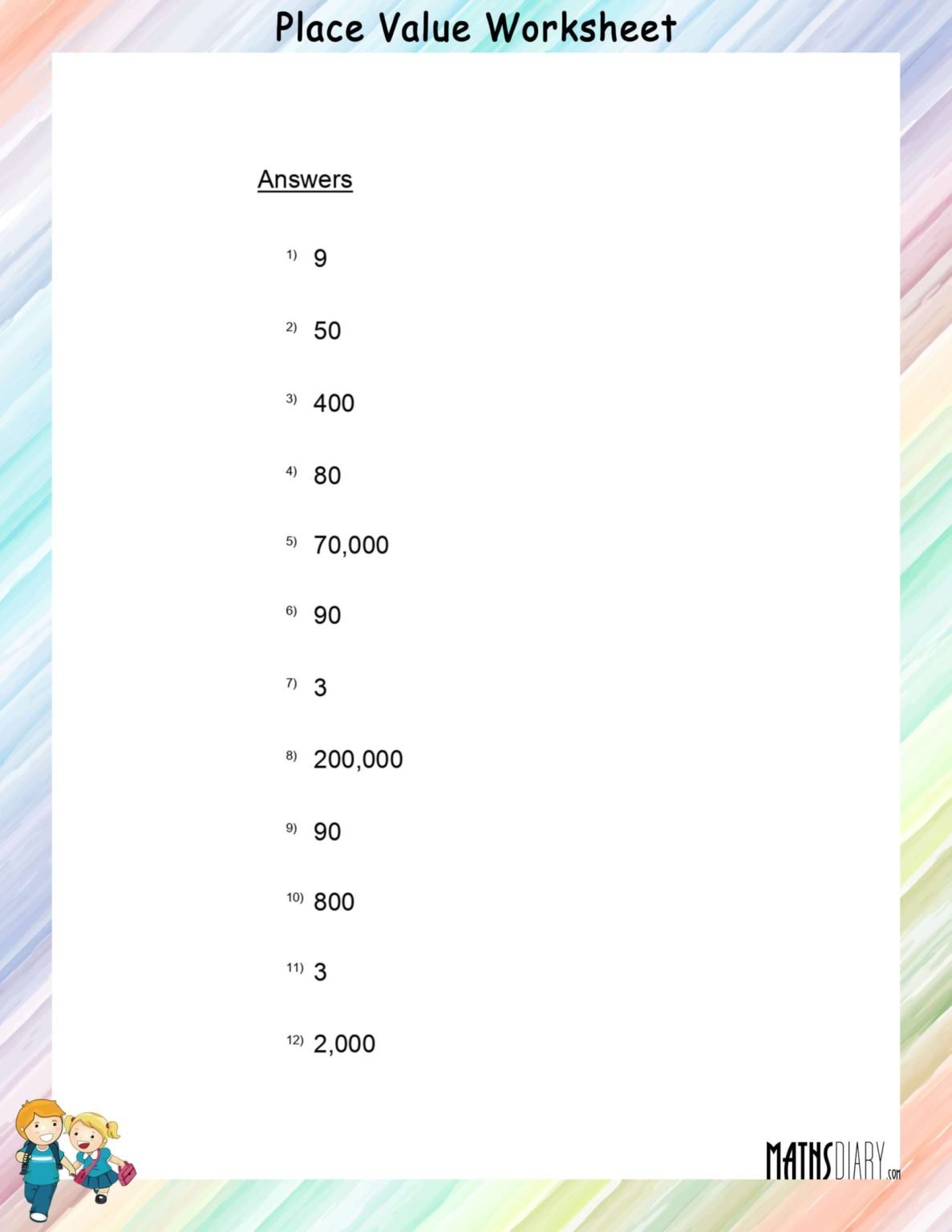 Missing Place Value from a 6-digit number - Math Worksheets ...