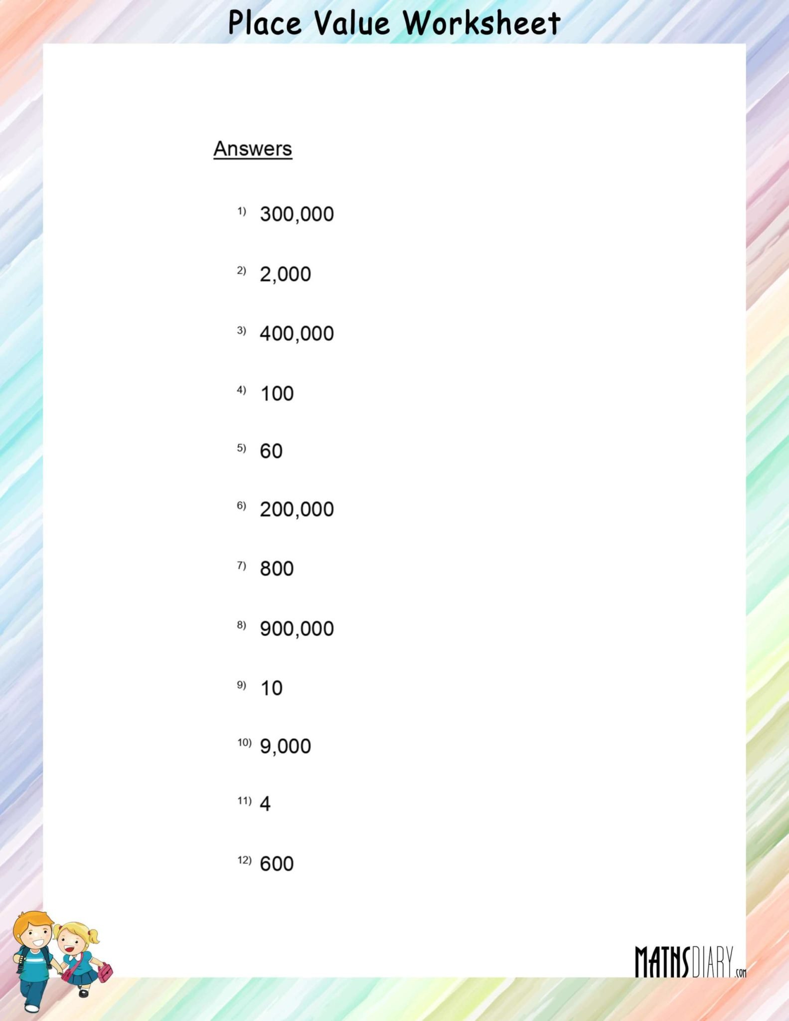 Missing Place Value from a 6-digit number - Math Worksheets ...
