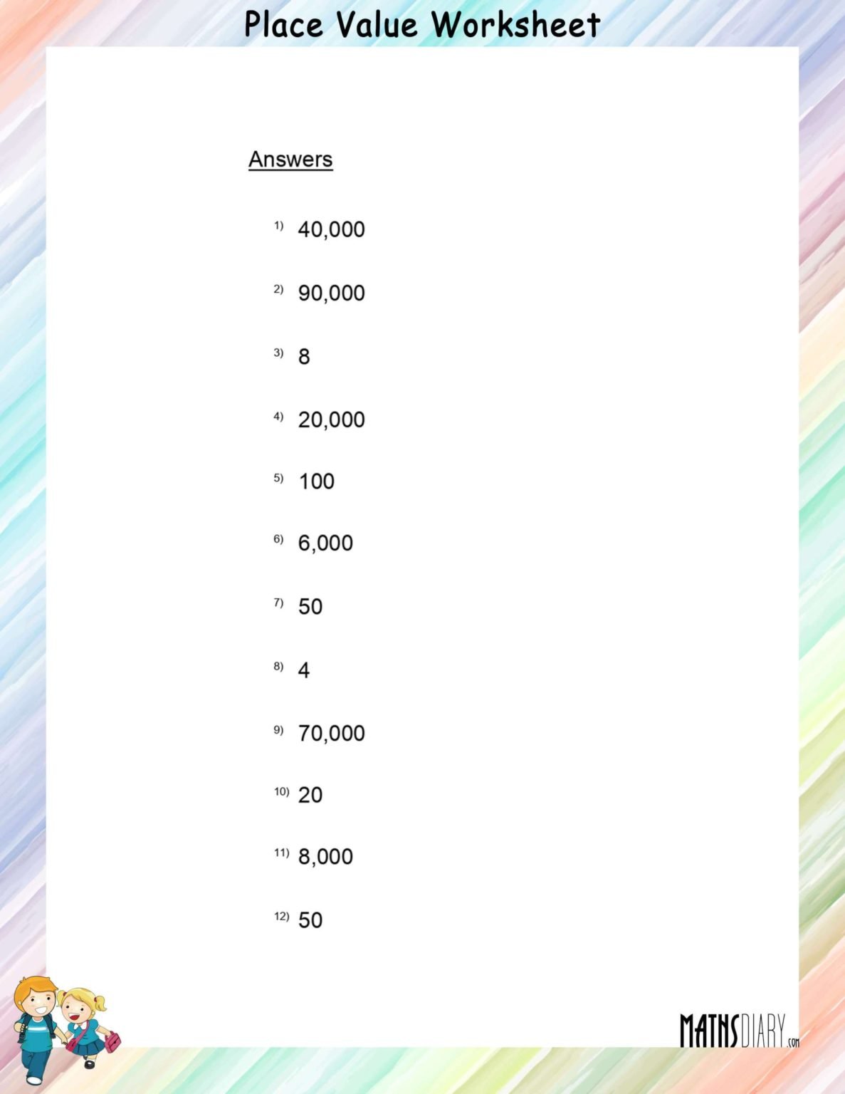Missing Place Value from a 6-digit number - Math Worksheets ...