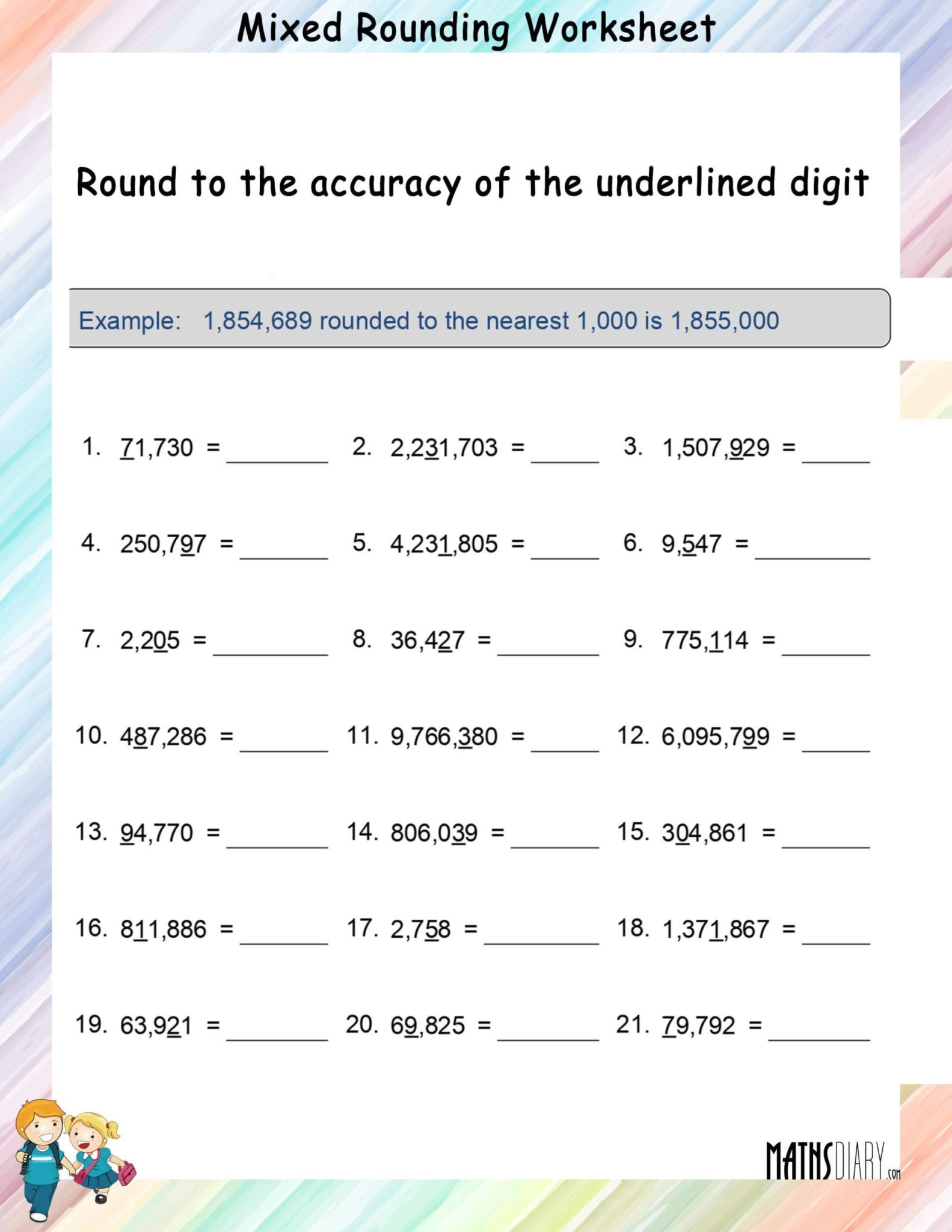 Mixed Rounding Number Worksheets - Math Worksheets - MathsDiary.com