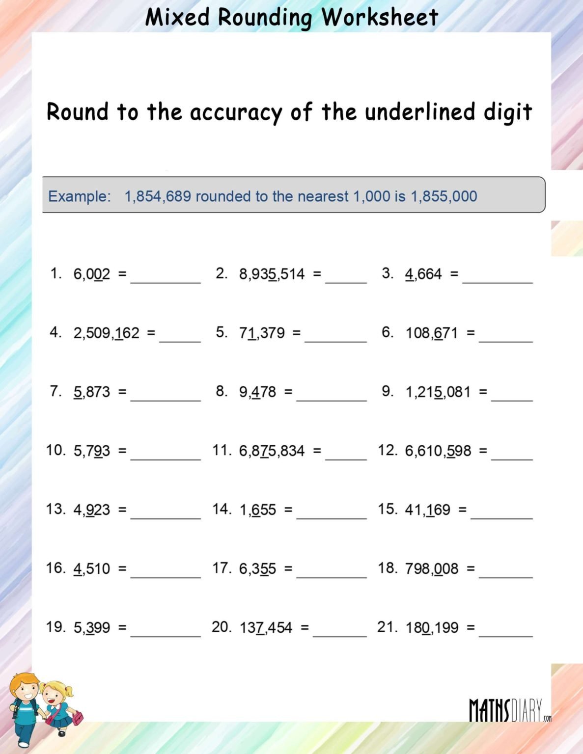 Mixed Rounding Number Worksheets - Math Worksheets - MathsDiary.com