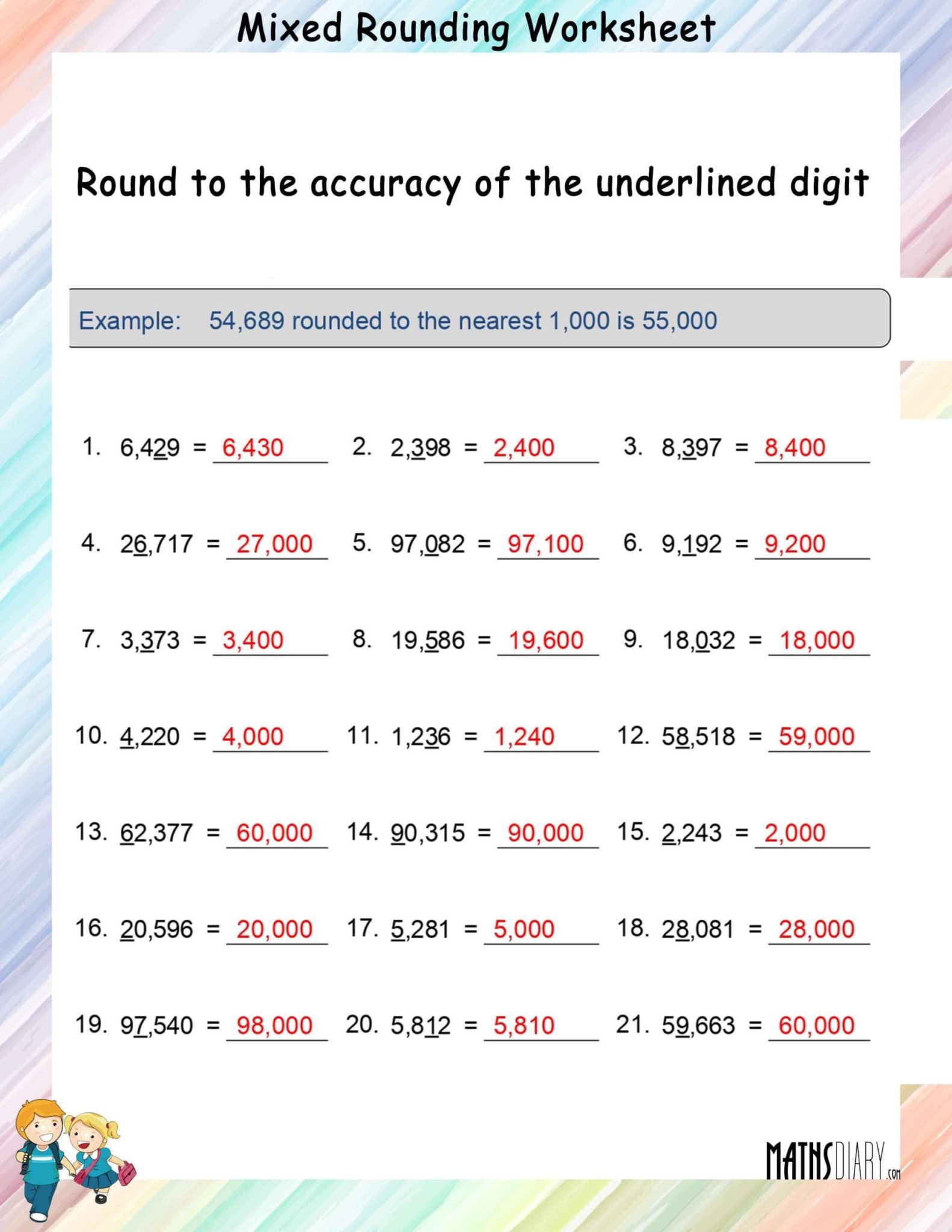 Mixed Rounding Number Worksheets - Math Worksheets - MathsDiary.com