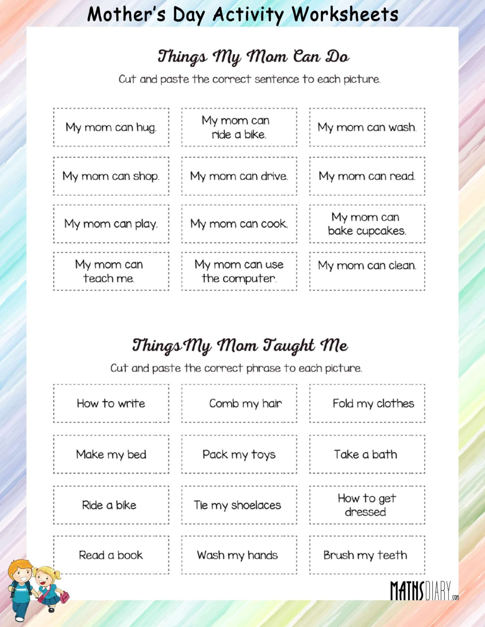 Mother’s Day Fun Activities Math Worksheets