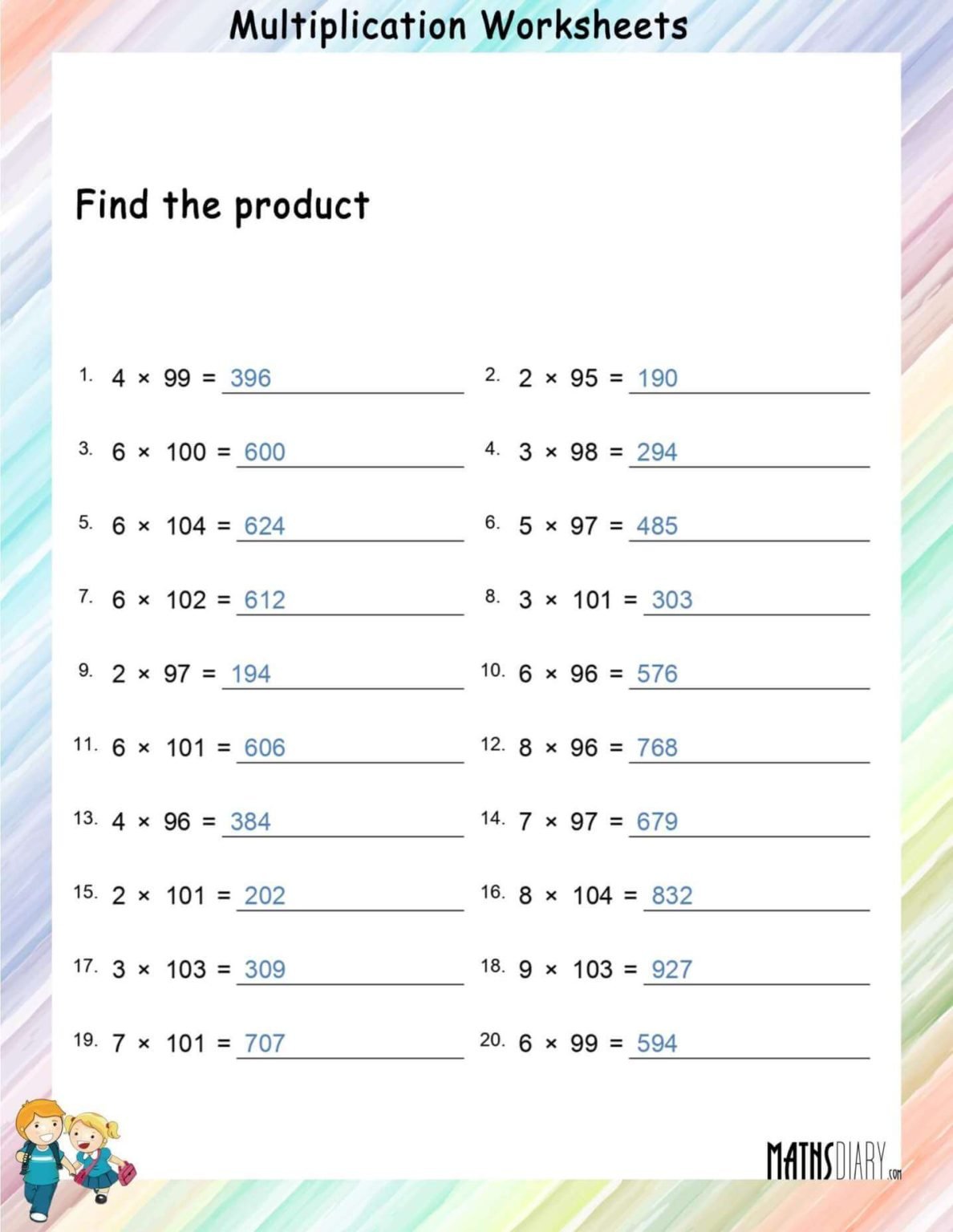 Multiplication-Worksheet - Math Worksheets - MathsDiary.com