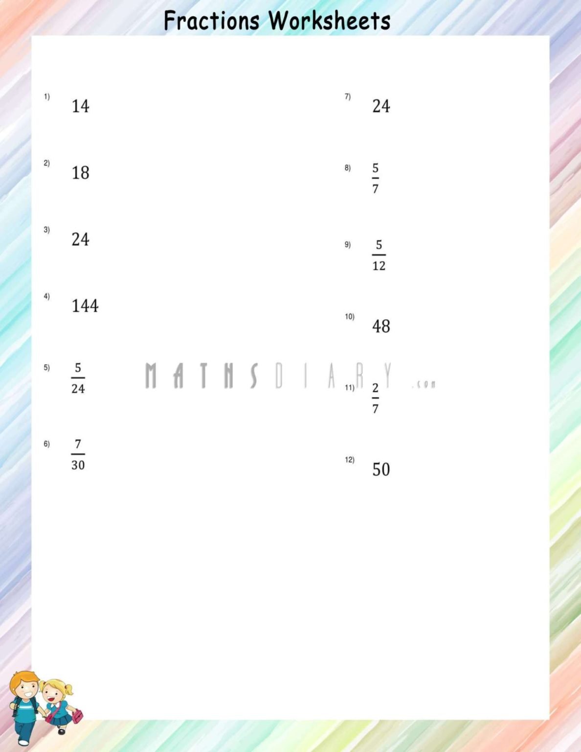 Missing number in multiplication of fractions - Math Worksheets ...