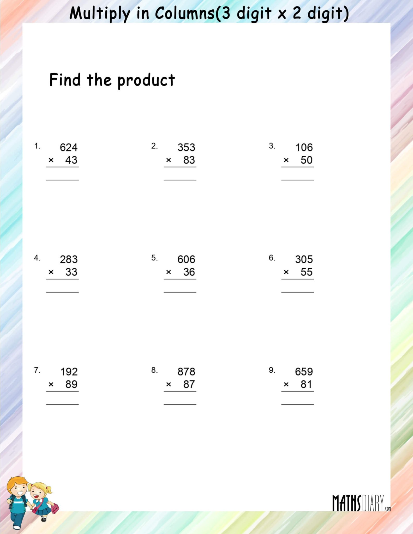 Multiplication of 3 digit by 1 digit number Worksheets - Math ...