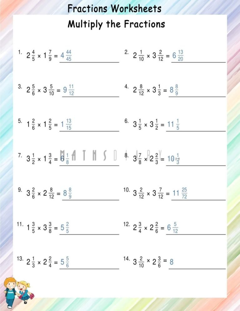 Multiplication of mixed fractions with mixed fractions worksheets ...