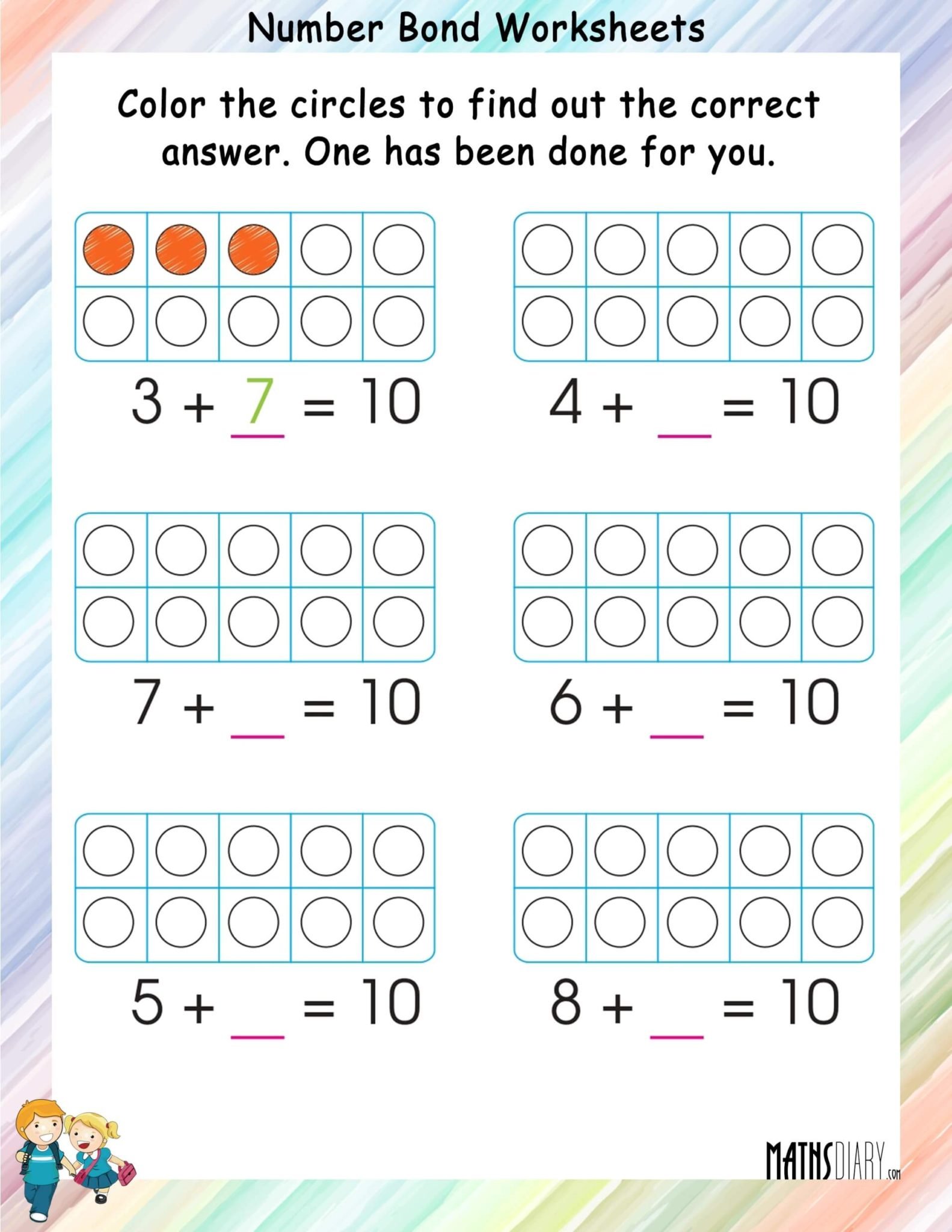 Number Bond Worksheets - Math Worksheets - MathsDiary.com