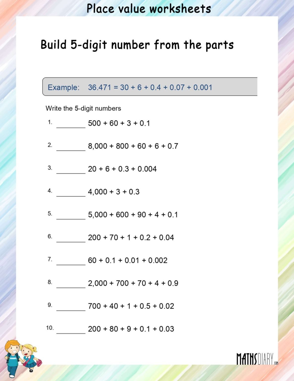 Place Value Math Worksheets