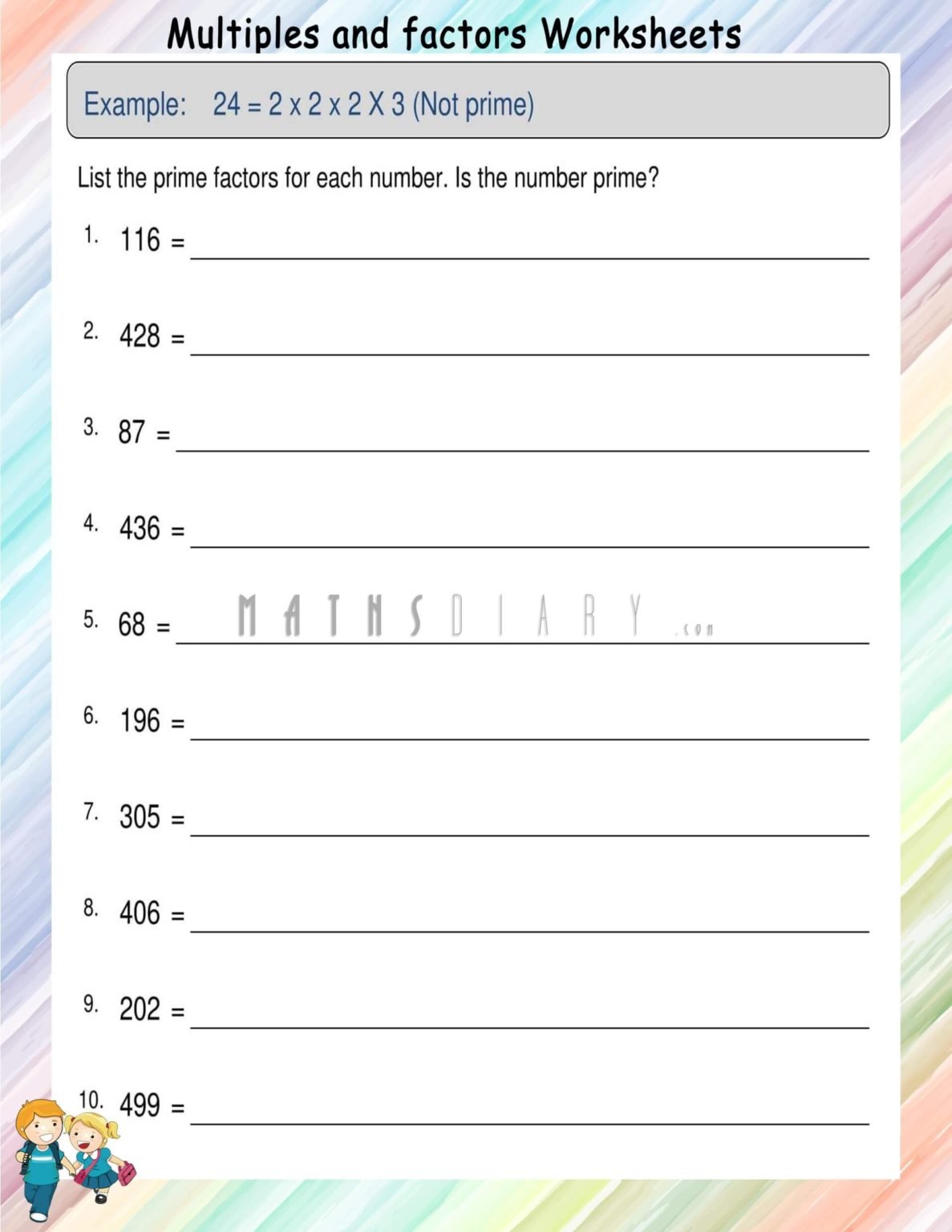 Finding Prime Factors Worksheets - Math Worksheets - MathsDiary.com
