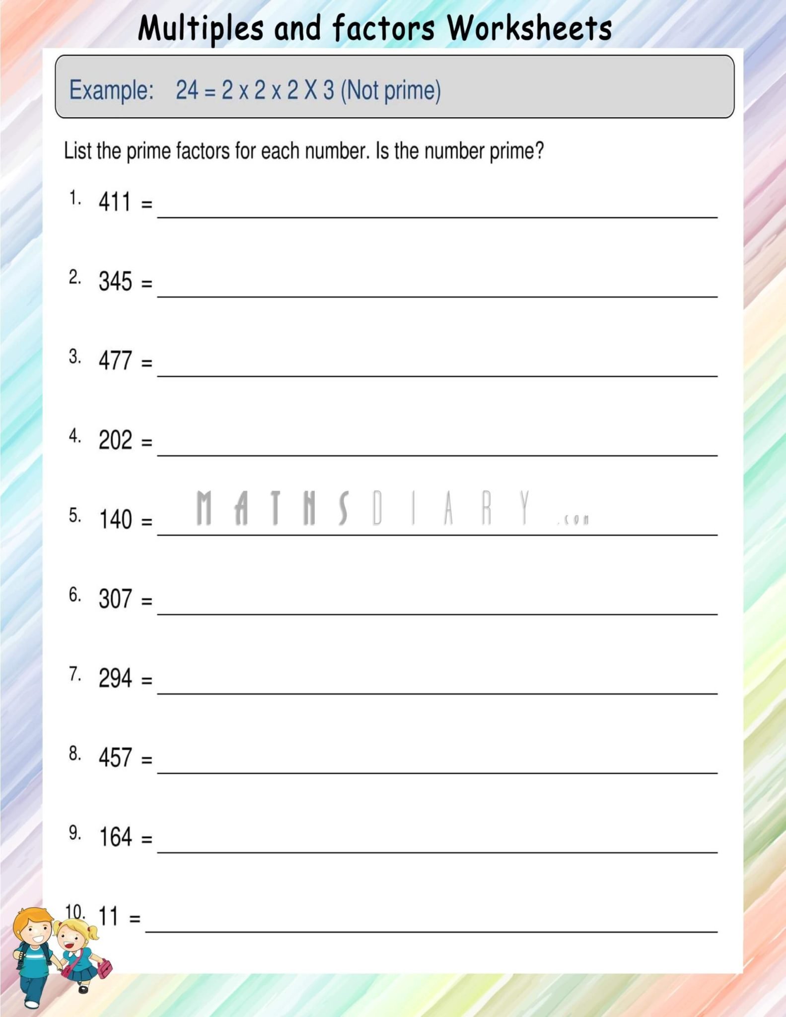 Finding Prime Factors Worksheets - Math Worksheets - MathsDiary.com