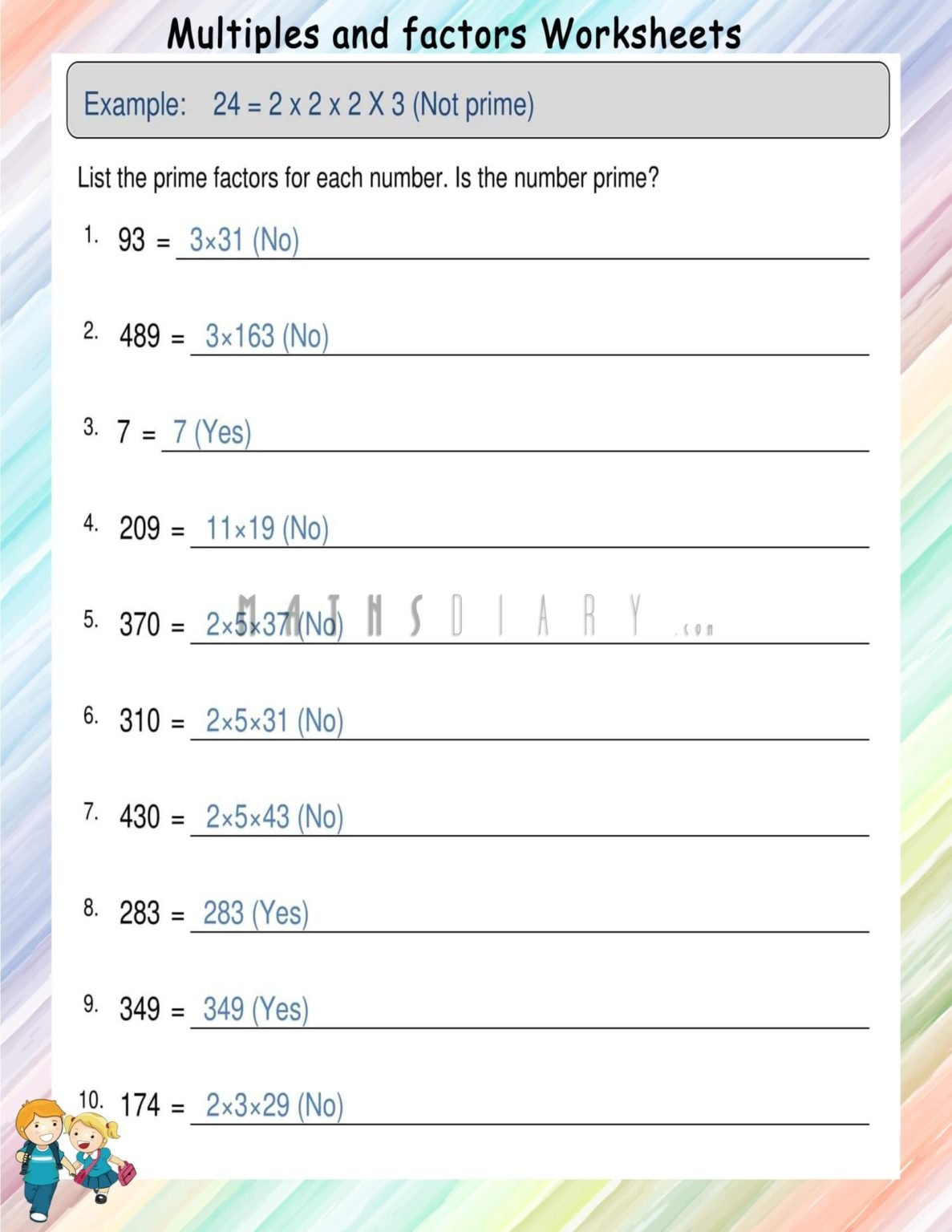 Finding Prime Factors Worksheets - Math Worksheets - MathsDiary.com
