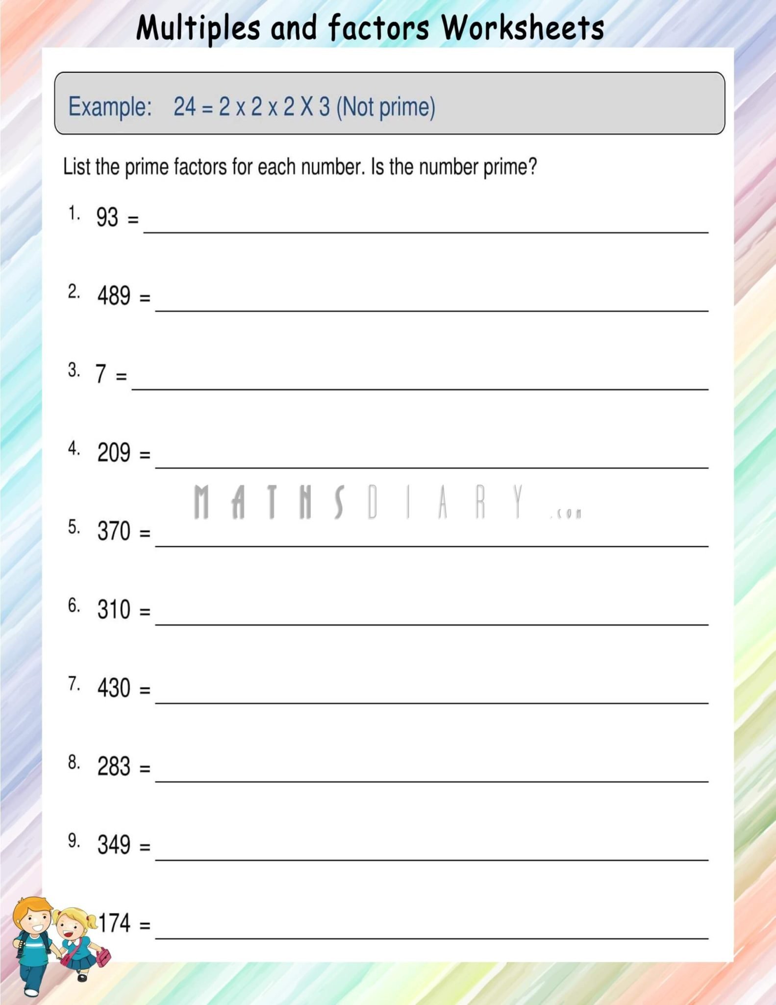 Finding Prime Factors Worksheets - Math Worksheets - MathsDiary.com