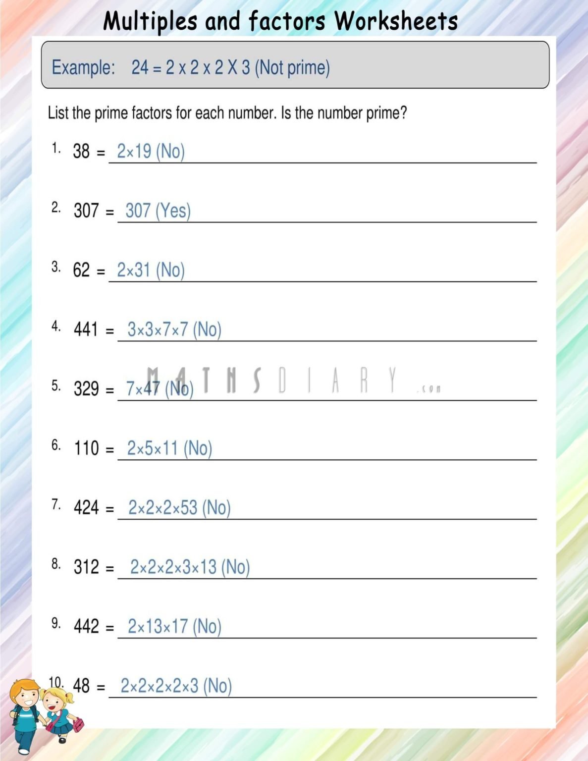 Finding Prime Factors Worksheets - Math Worksheets - MathsDiary.com
