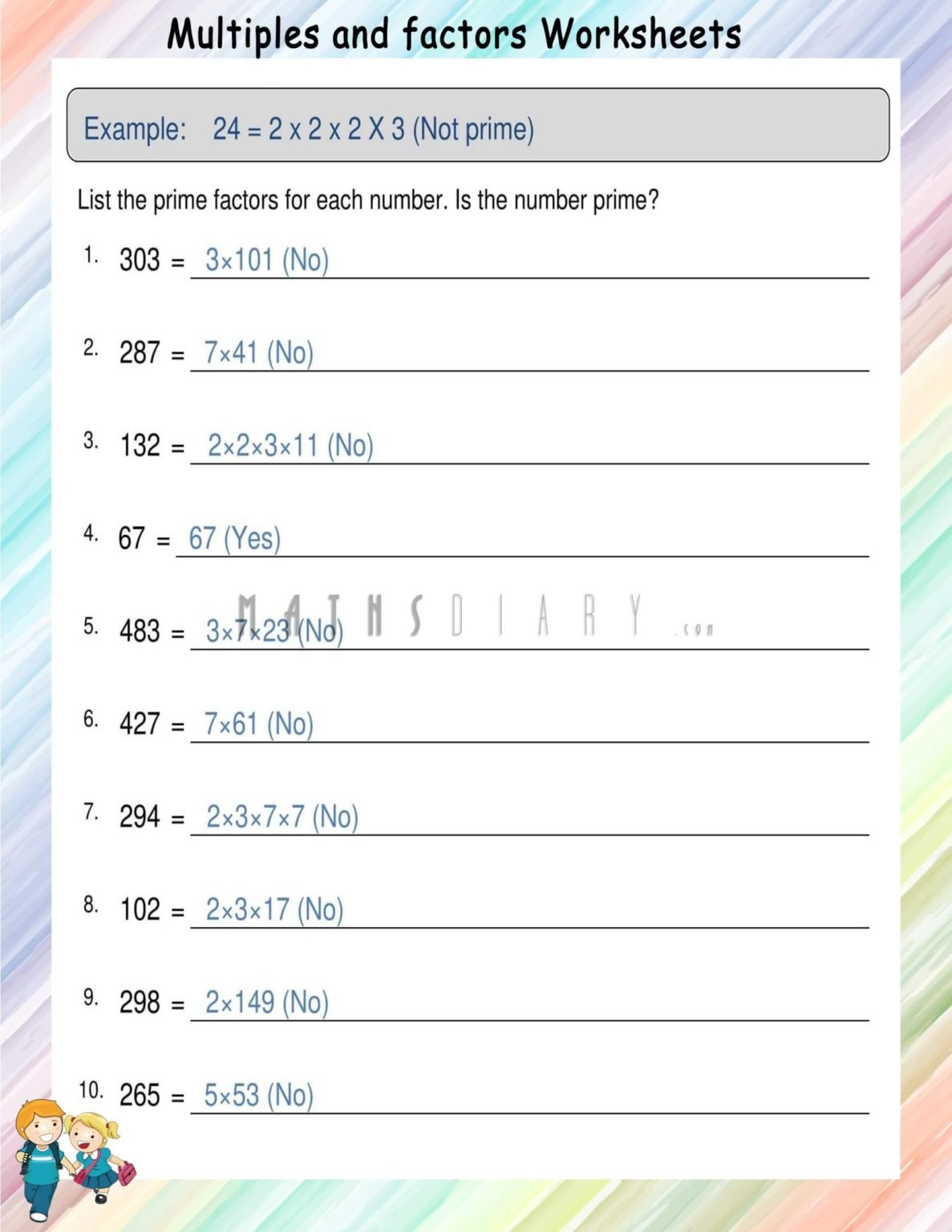 Finding Prime Factors Worksheets - Math Worksheets - MathsDiary.com