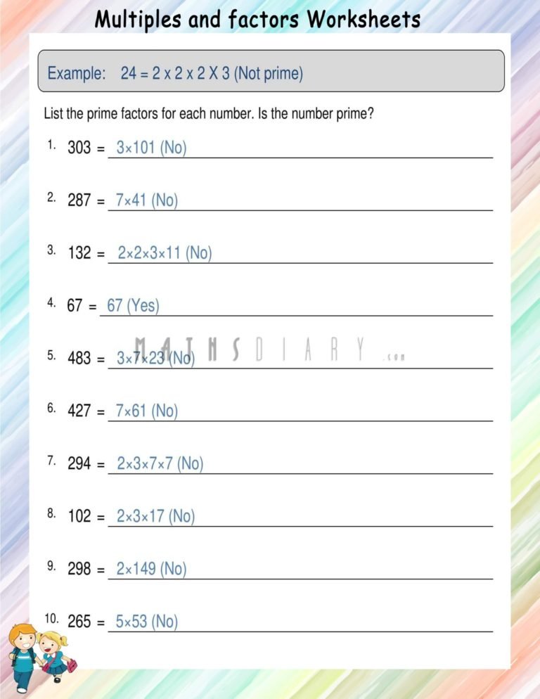 Finding Prime Factors Worksheets - Math Worksheets - MathsDiary.com